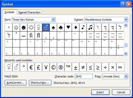 How To Insert Symbol For Male And Female In MS-word? - Techyv.com
